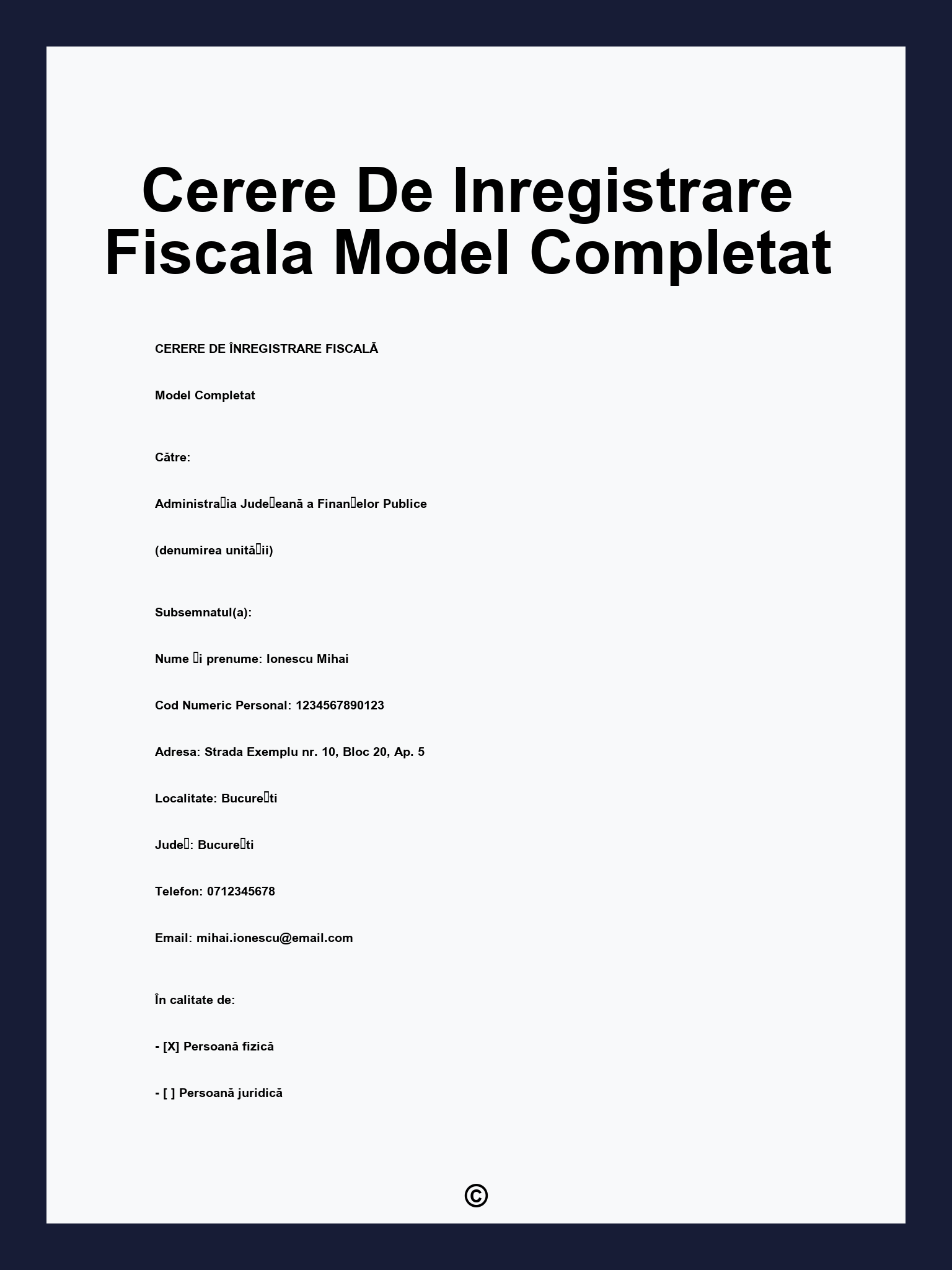 Cerere De Inregistrare Fiscala Model Completat