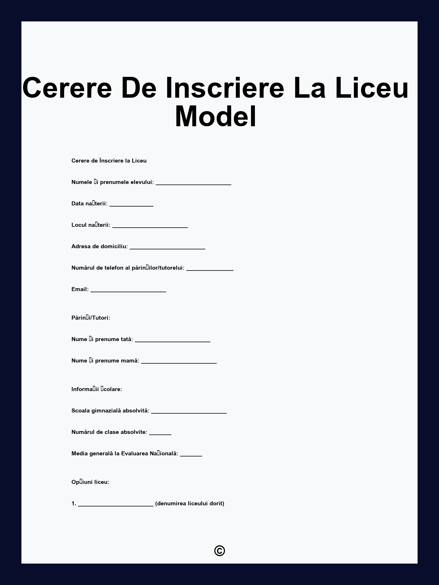 Cerere De Inscriere La Liceu Model