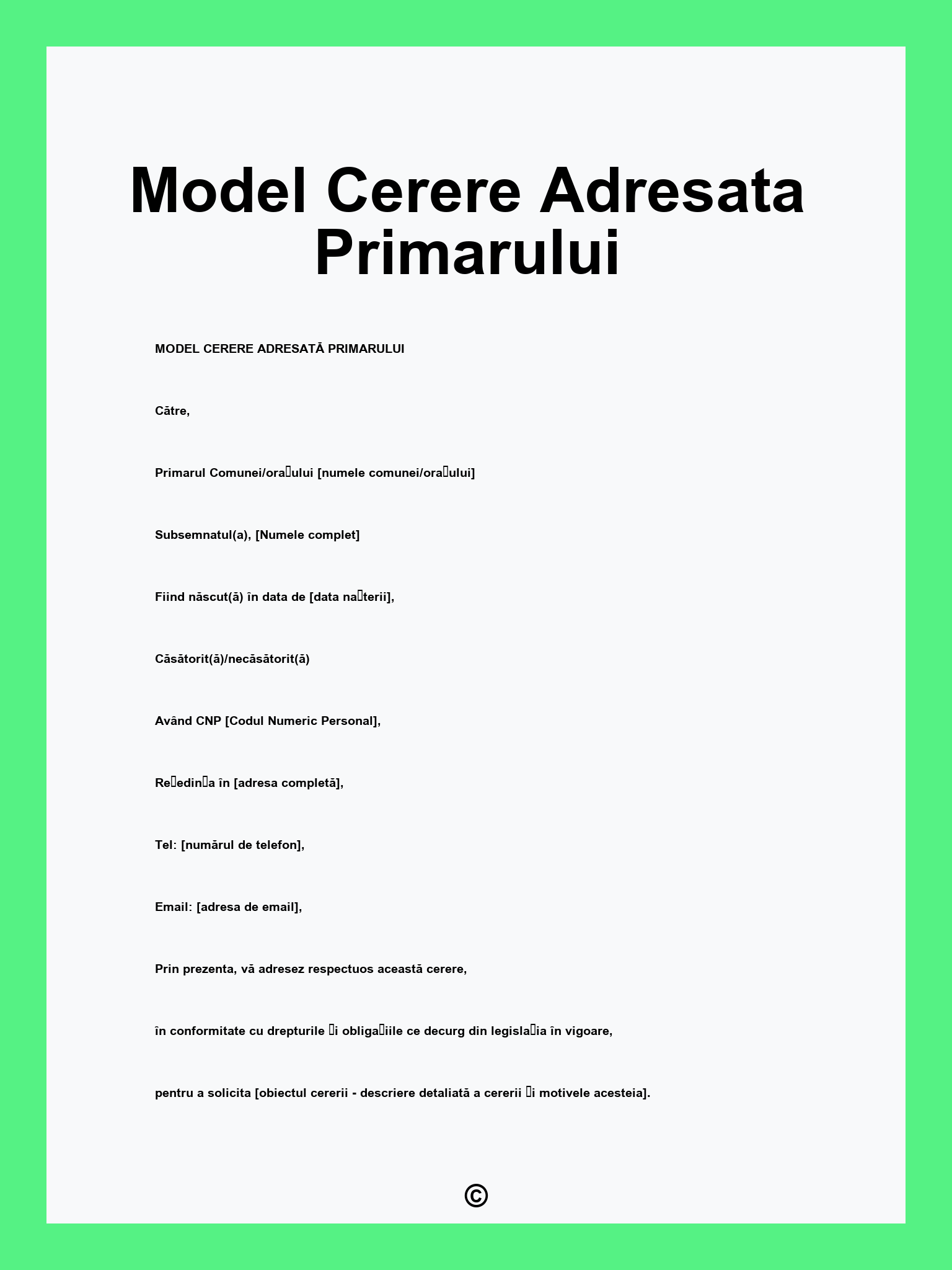 Model Cerere Adresata Primarului