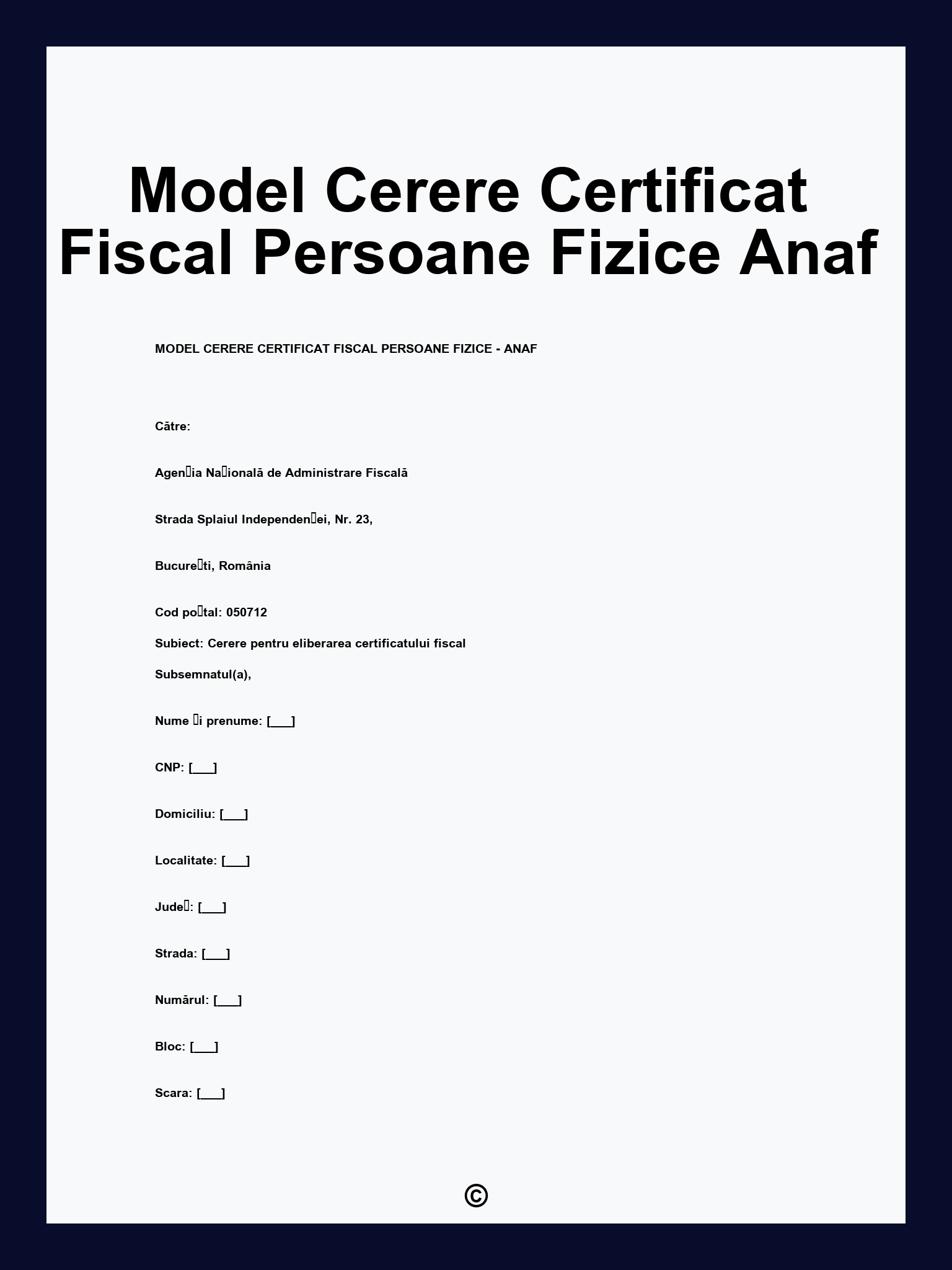 Model Cerere Certificat Fiscal Persoane Fizice Anaf