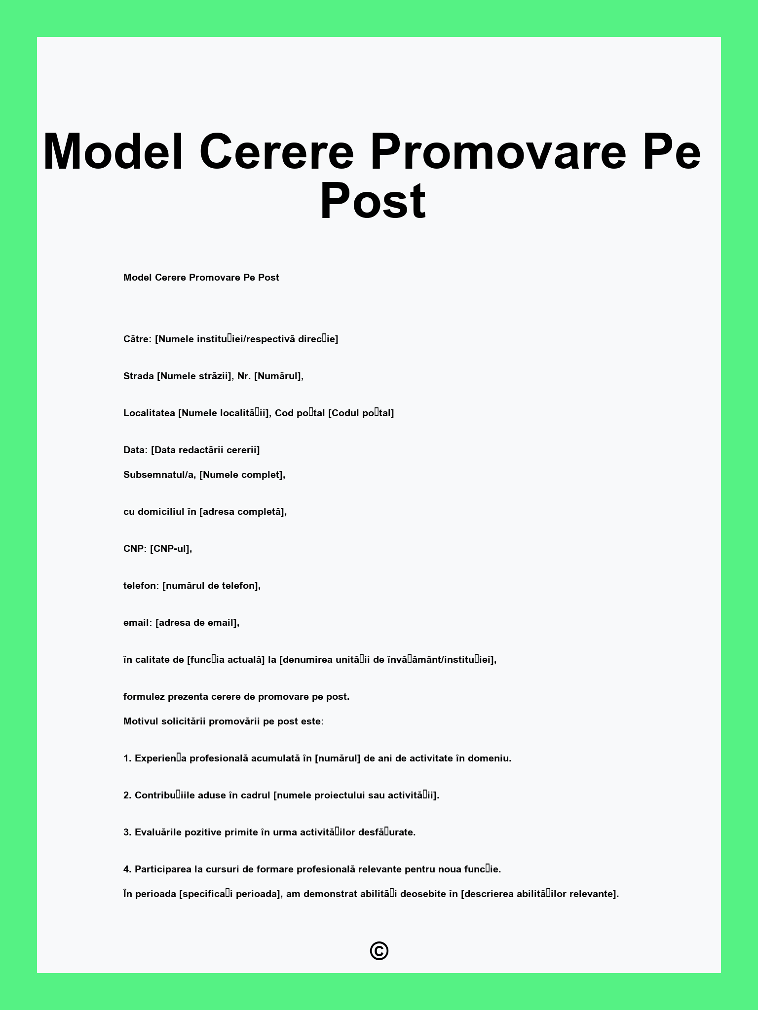 Model Cerere Promovare Pe Post