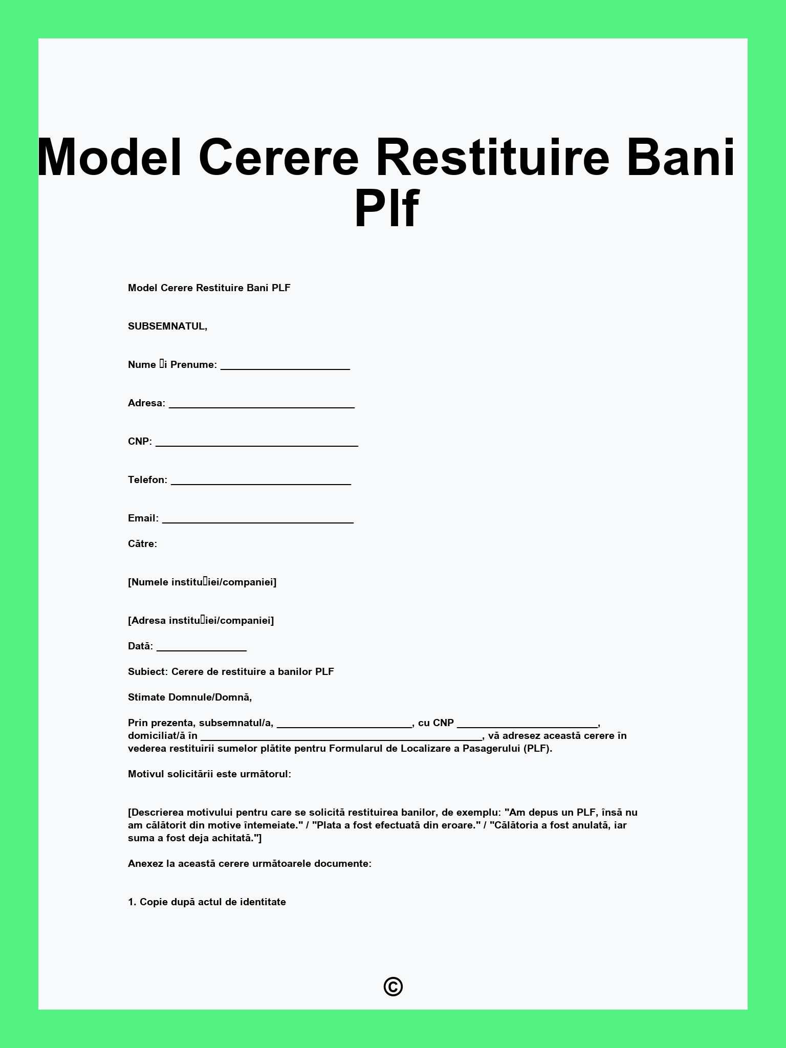 Model Cerere Restituire Bani Plf