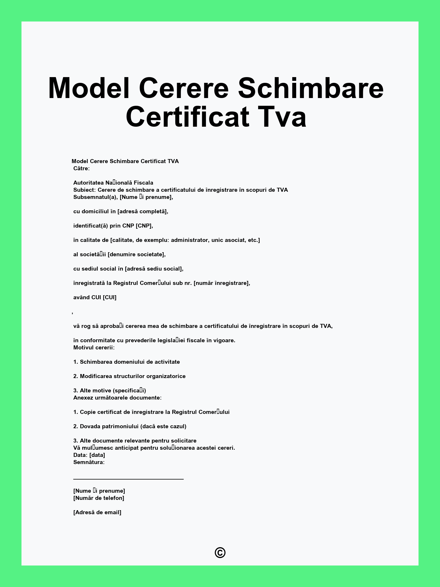 Model Cerere Schimbare Certificat Tva