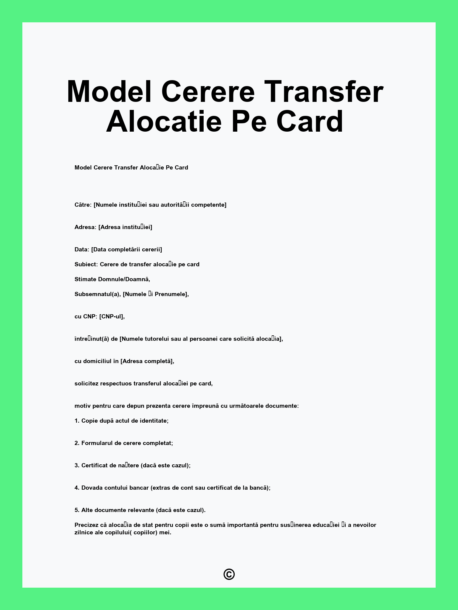 Model Cerere Transfer Alocatie Pe Card